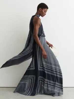 REISS Scarf-print Tie-neck Maxi Dress - Navy