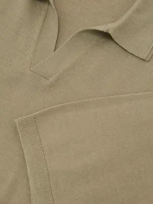 REISS Merino Wool Open-collar Polo Shirt - Soft Olive Green