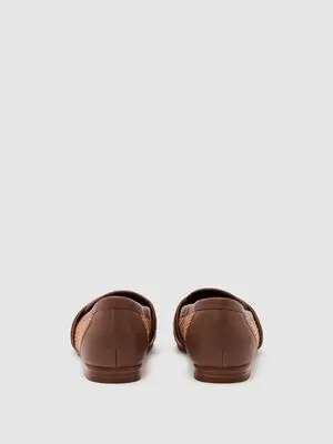 REISS Raffia Leather Trim Loafers