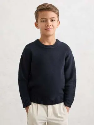 REISS 3-9 Yrs Wool-blend Rib-detail Jumper - Navy