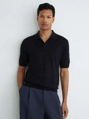 REISS Check-texture Short-sleeve Polo Jumper With Wool