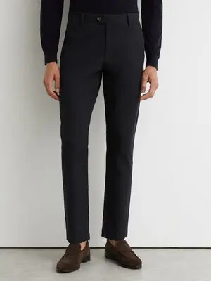 REISS Cotton Piqué Chino Trousers - Navy