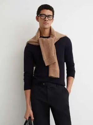REISS Cotton Piqué Chino Trousers - Navy