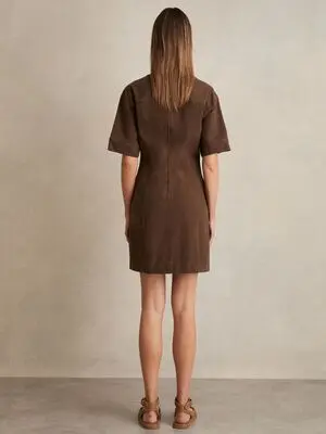 REISS Cotton Lace-up Denim Shirt Dress