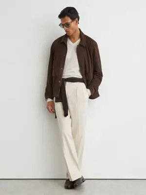 REISS Relaxed Twill Drawstring Trousers - Ecru