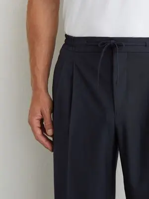 REISS Relaxed Twill Drawstring Trousers - Navy