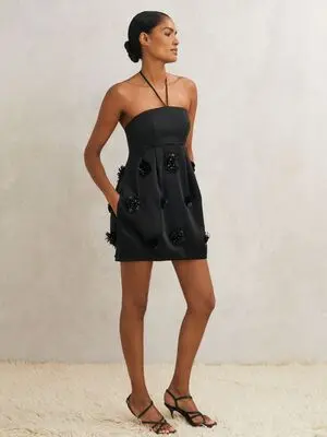 REISS Atelier Satin Embellished Corset Dress - Black