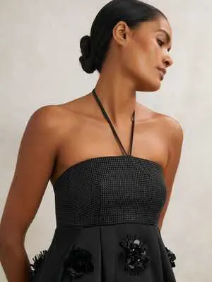 REISS Atelier Satin Embellished Corset Dress