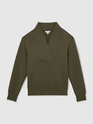 REISS Premium Interlock Shawl-neck Sweatshirt With - Khaki Green