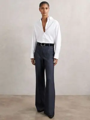 REISS Flannel Patch-pocket Flared Trousers With Wool