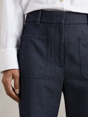 REISS Flannel Patch-pocket Flared Trousers With Wool