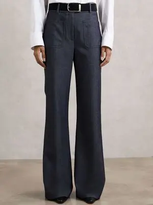 REISS Flannel Patch-pocket Flared Trousers With Wool