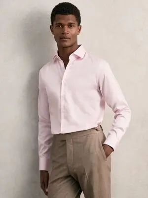 REISS Remoteular Fit Cotton-satin Cutaway-collar Shirt - Pink