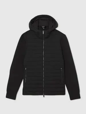 REISS Quilted Hybrid Hooded Zip-front Jacket