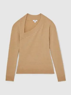 REISS Wool-blend Asymmetric Knit Top - Camel