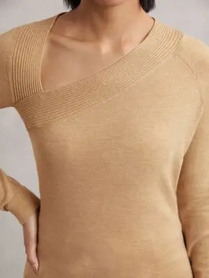 REISS Wool-blend Asymmetric Knit Top - Camel
