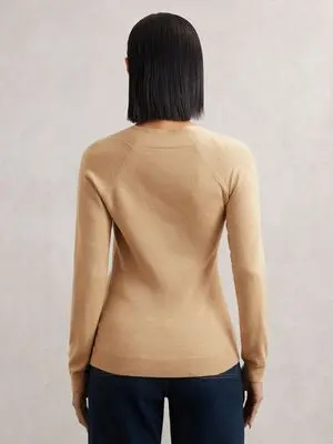 REISS Wool-blend Asymmetric Knit Top - Camel