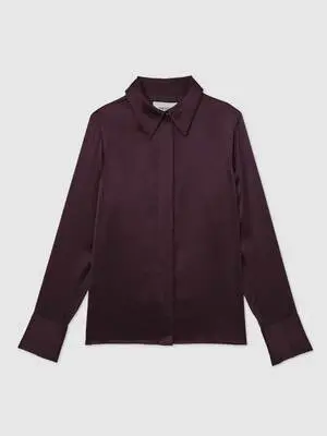 REISS Petite Silk-satin Concealed-placket Shirt