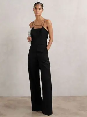 REISS Chain-strap Wide-leg Jumpsuit - Black