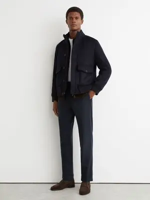 REISS Wool-blend Tapered Cuffed Trousers - Navy