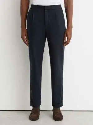 REISS Wool-blend Tapered Cuffed Trousers - Navy