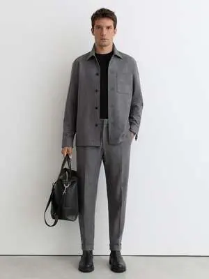 REISS Wool-blend Tapered Cuffed Trousers - Soft Grey