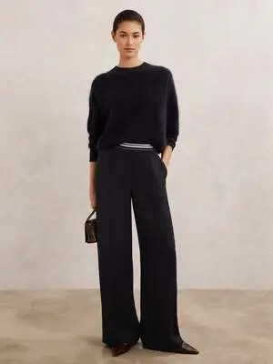 REISS Petite Elasticated-waist Wide-leg Trousers - Navy
