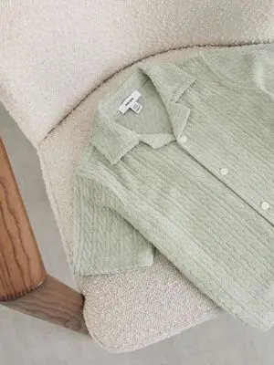 REISS 9-13 Yrs Towelling Cuban-collar Shirt - Sage