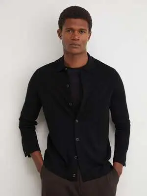 REISS Merino Wool Button-through Cardigan - Black
