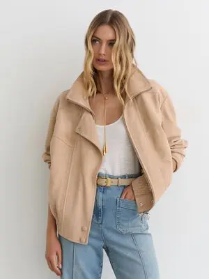 REISS Suede Oversized Jacket - Neutral