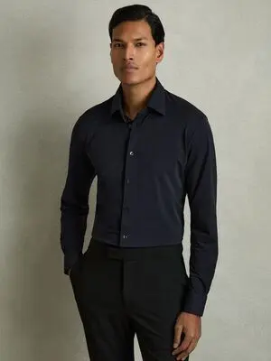 REISS Long-sleeve Slim-fit Travel Shirt - Navy