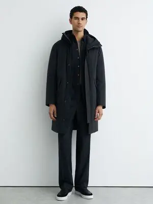 REISS Quilted Hooded Mid-length Puffer Coat