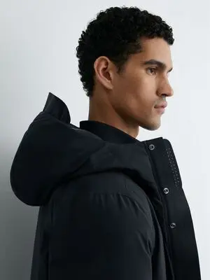 REISS Quilted Hooded Mid-length Puffer Coat