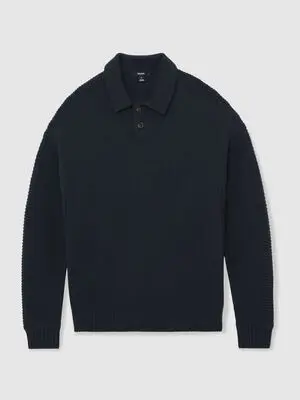 REISS Wool-blend Half-button Polo Jumper