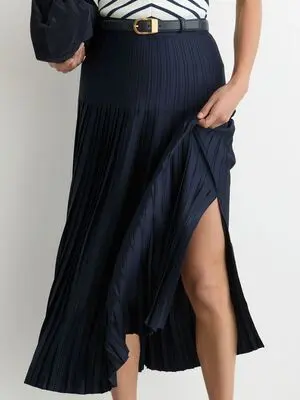 REISS Satin Pleated Midi Skirt