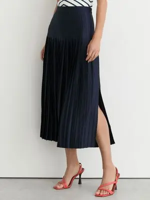 REISS Satin Pleated Midi Skirt