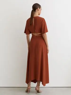REISS Piped-trim Cut-out Midi Dress - Rust Orange
