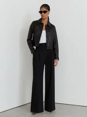 REISS Petite Leather Trucker Jacket
