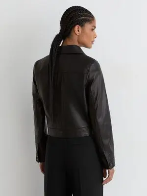 REISS Petite Leather Trucker Jacket