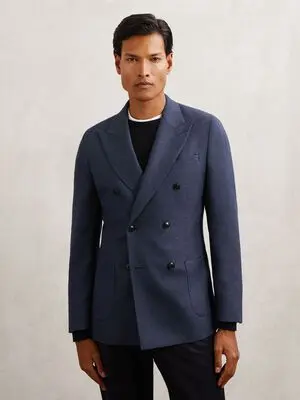 REISS Wool-blend Double-breasted Blazer Slim-fit - Navy