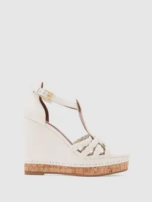 REISS Leather Plaited-strap Wedge Sandals