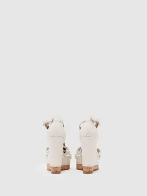 REISS Leather Plaited-strap Wedge Sandals