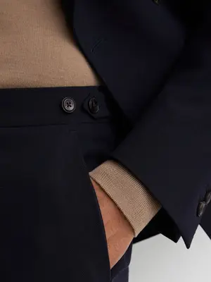 REISS Tailored Fit Textured Wool Blend Suit Trousers - Navy