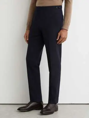 REISS Tailored Fit Textured Wool Blend Suit Trousers - Navy