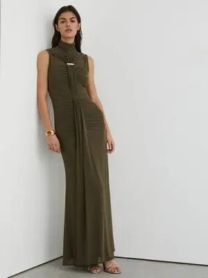 REISS Ruched Sleeveless Maxi Dress - Khaki