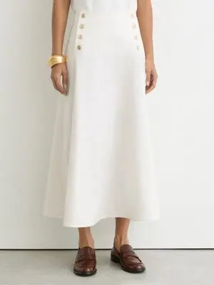 REISS Cotton Button-detail Midi Skirt
