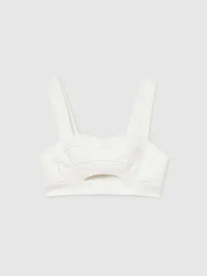 REISS Cotton-blend Jacquard Crop Top