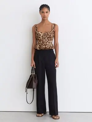 REISS Cotton Leopard-print Bustier Top