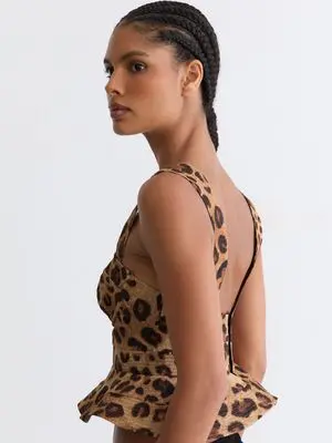 REISS Cotton Leopard-print Bustier Top