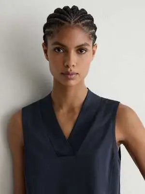 REISS Jersey V-neck Vest - Navy